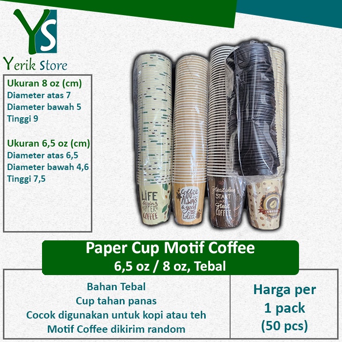 Jual Paper Cup 8 oz 6,5 oz Motif Coffee GELAS KERTAS KOPI CUP TAHAN PANAS COFFEE TEA TEH 8OZ 6 ...