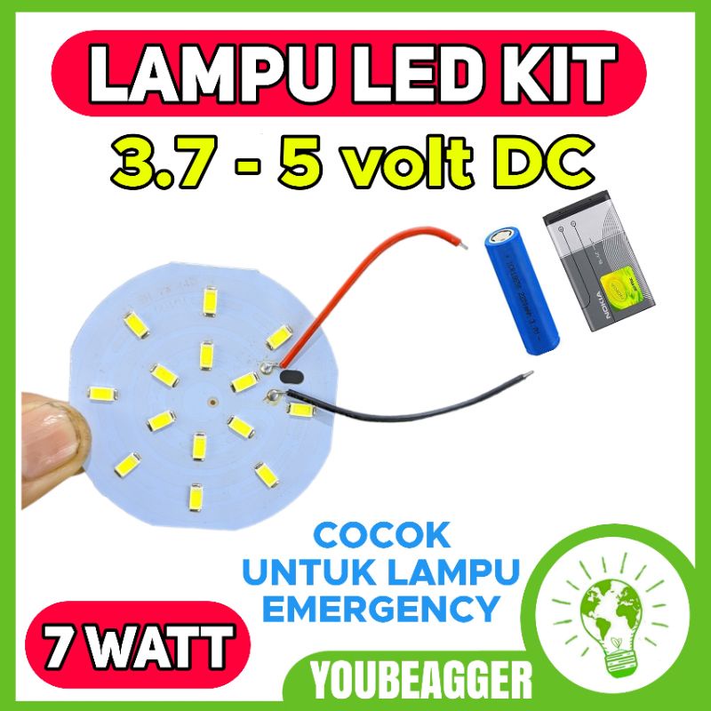 Jual Led 3,7 - 5v DC 7 watt putih DIY lampu emergency ke baterai 18650 ...