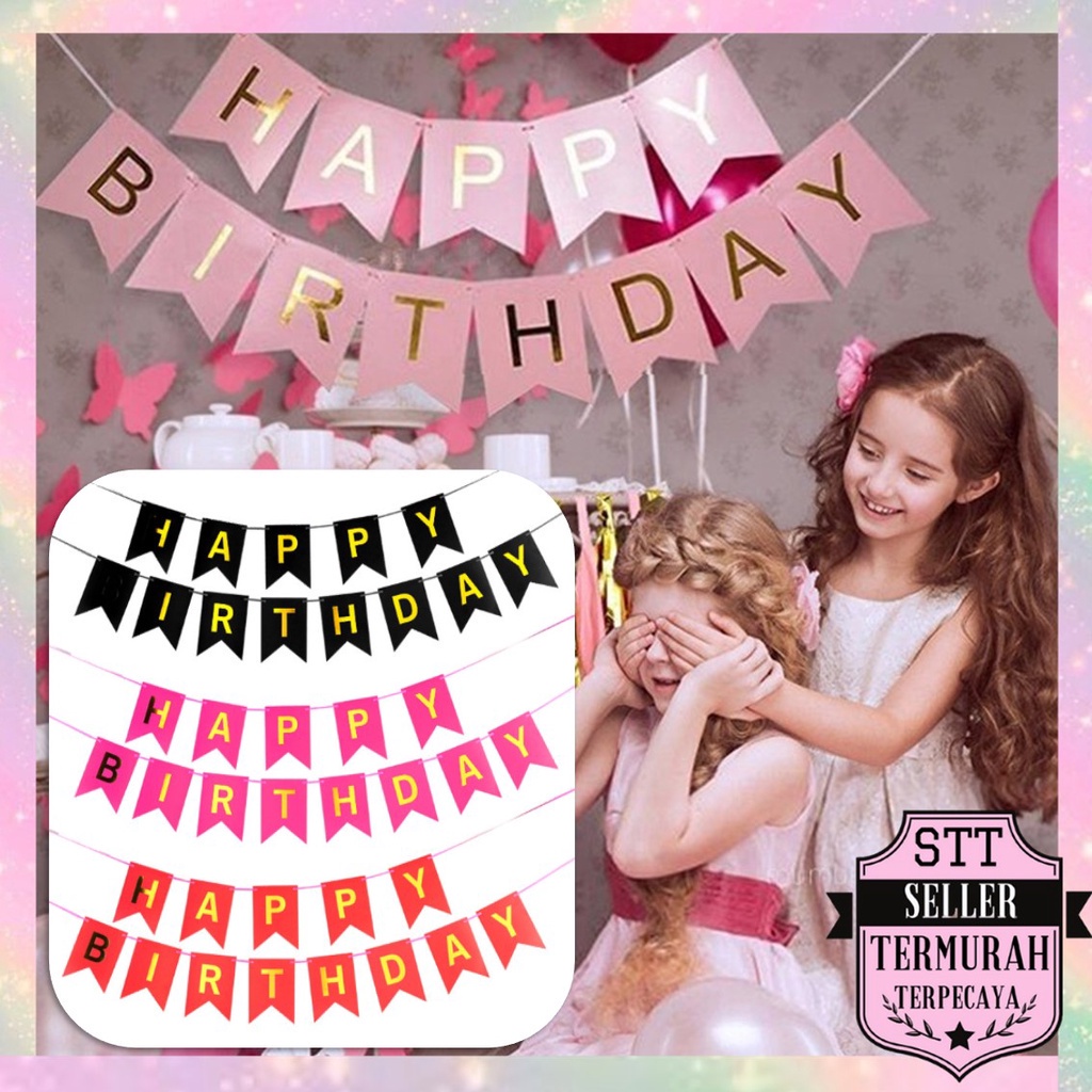 Jual STT Banner Happy Birthday Warna Warni Backdrop Pesta Bendera ...