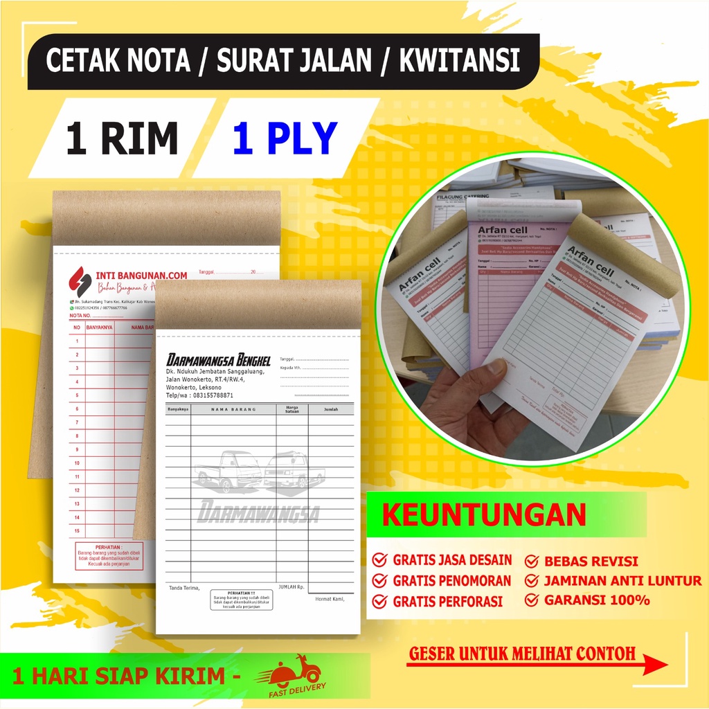 Jual Cetak nota custom 1 rim 1 ply bebas desain | Shopee Indonesia