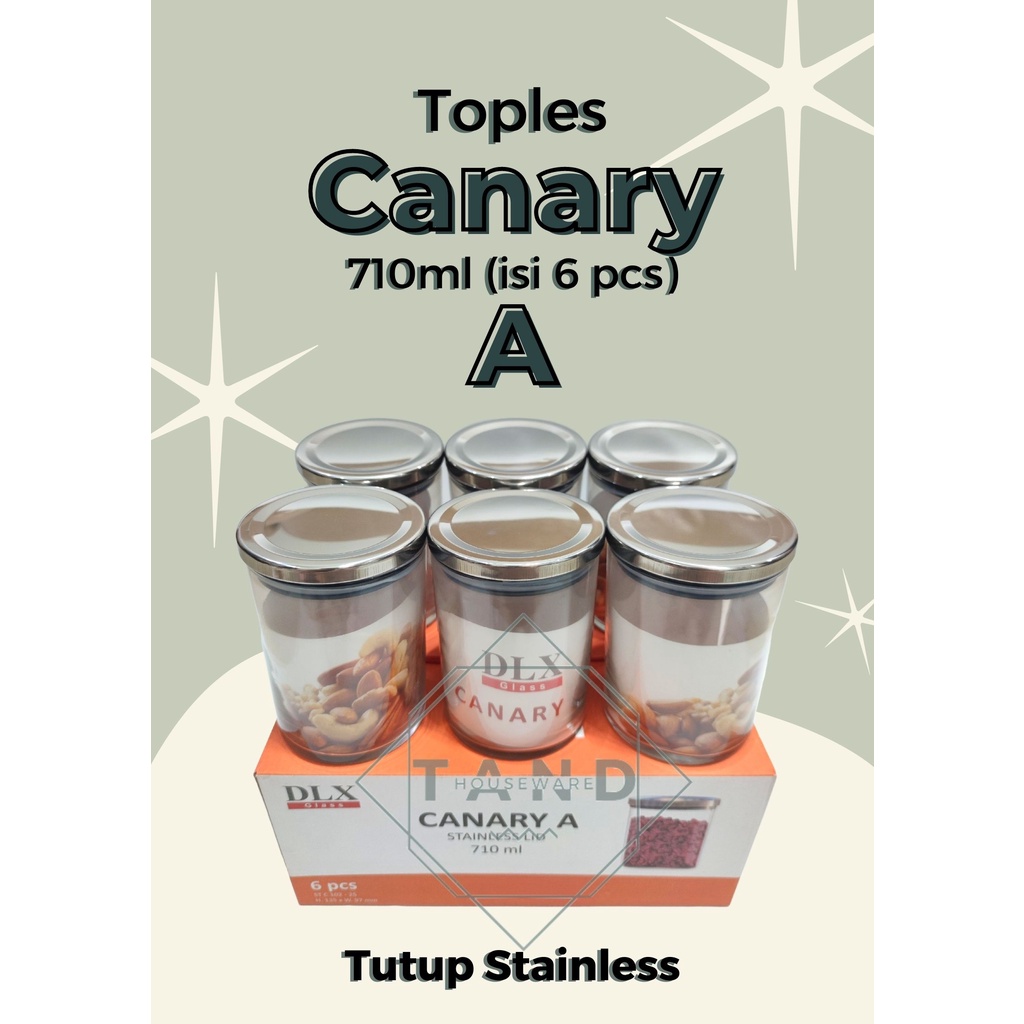 Jual TOPLES KACA BULAT KEDAP UDARA CANARY A SET UKURAN 710ML (6 PCS) TUTUP STAINLESS | Shopee ...