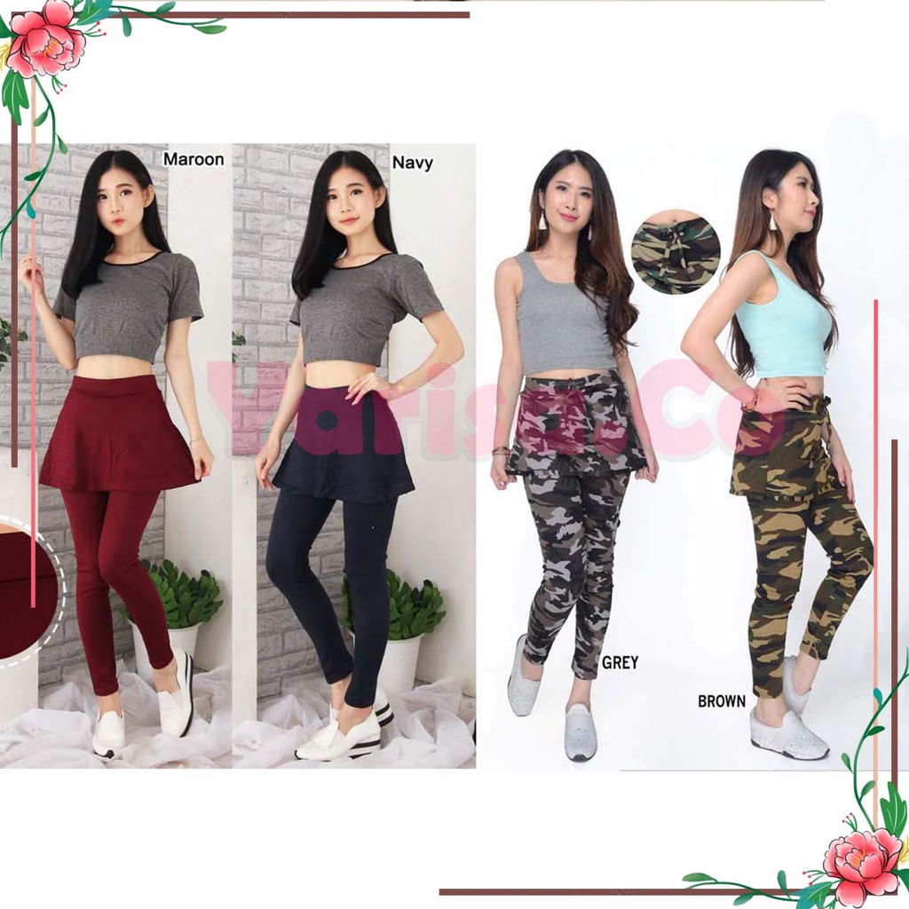 Jual Celana Legging Rok Import Loreng Wanita Motif Army Lejing Rok ...