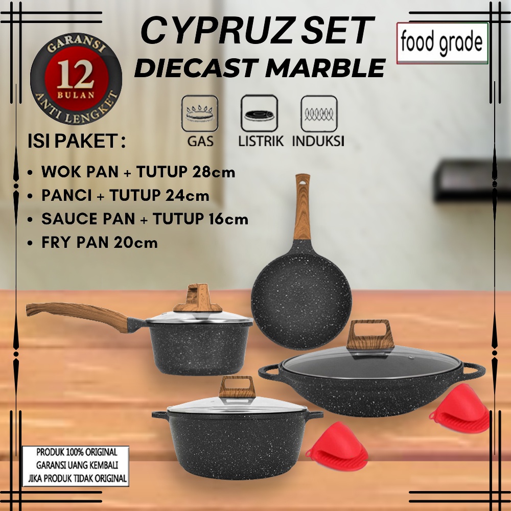 Jual Cypruz Fry Pan Set Diecast Marble Sauce Pan panci Induksi 4 Pcs | Shopee Indonesia