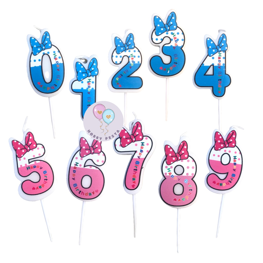 Jual Lilin Angka Ulang Tahun Motif Pita Polkadot Biru Pink / Lilin ...