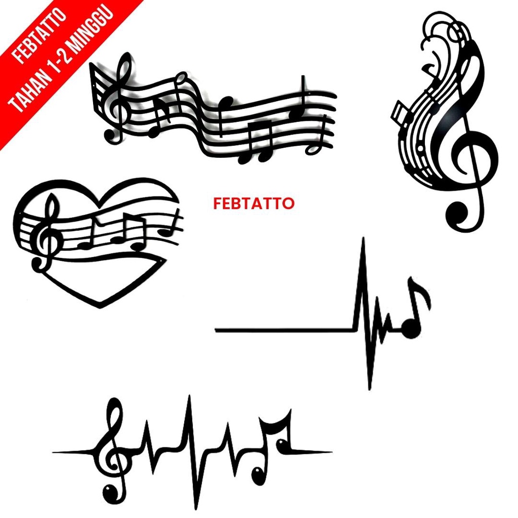 Jual Tato Basic Tahan 5-7 Hari Tato Temporer Denyut Nadi Not Musik Tato ...