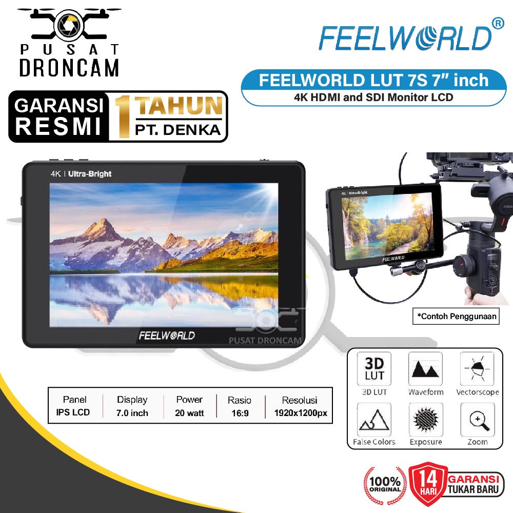 Jual FeelWorld LUT7S 7" 3D LUT 4K Connector Cable and SDI Monitor LCD ...