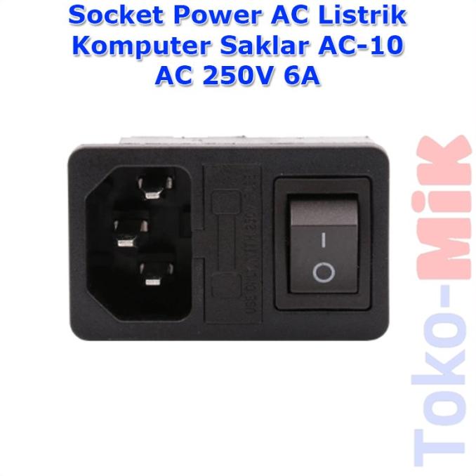 Jual AC-10 Soket Power AC Listrik Komputer 3in1 Fuse Saklar 250V AC 15A ...