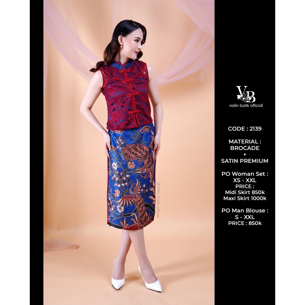 Jual Stelan Brokat Cheongsam Merah Biru Batik Satin (Code : 2139 ...