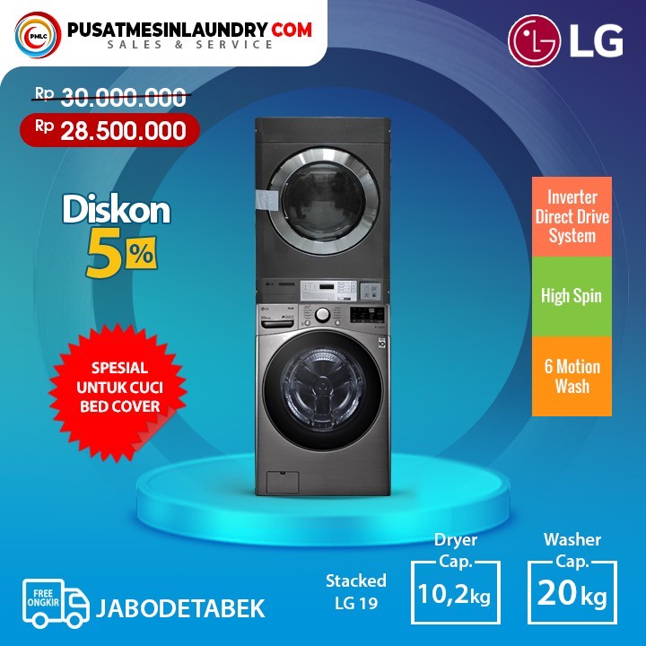 Jual Stack LG19 Washer LG 20kg & Dryer LG Giant Max 10,2kg | Shopee ...