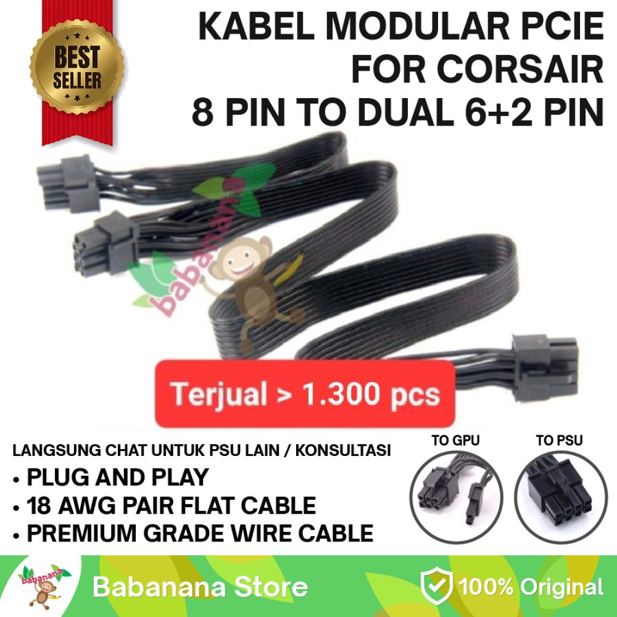 Jual Kabel modular Corsair pcie 8 pin to 6+2 for mining power vga psu ...
