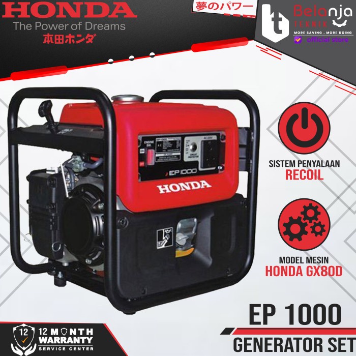 Jual Honda Genset EP 1000 750 Watt Generator Set Listik EP1000 Genset ...