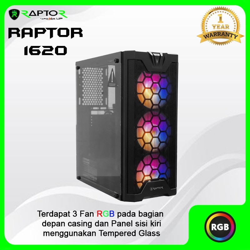 Jual Power Up Raptor Casing 1620 Mid Tower ATX With PSU 500w + 3 Fan ...