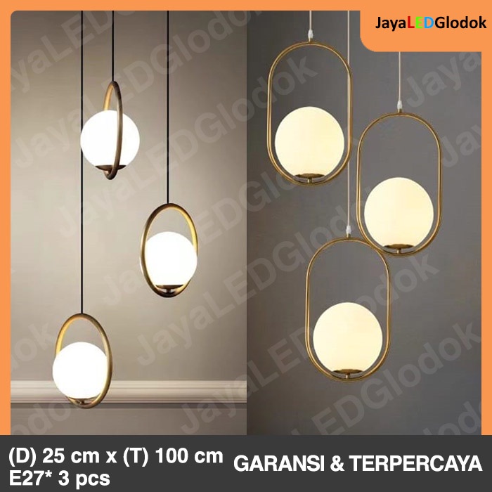 Jual Lampu Gantung Minimalis Ruang Makan Modern Cafe Restauran Emas Kaca Putih 15 cm isi 3 251 ...