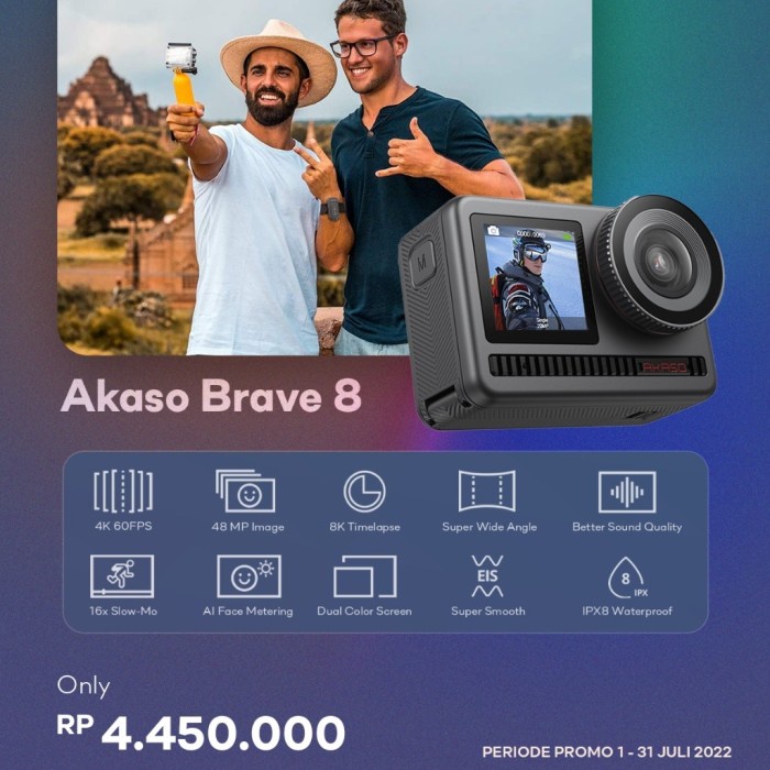 Jual Akaso Brave 8 4K 60FPS Waterproof Action Camera Dual Screen | Shopee Indonesia