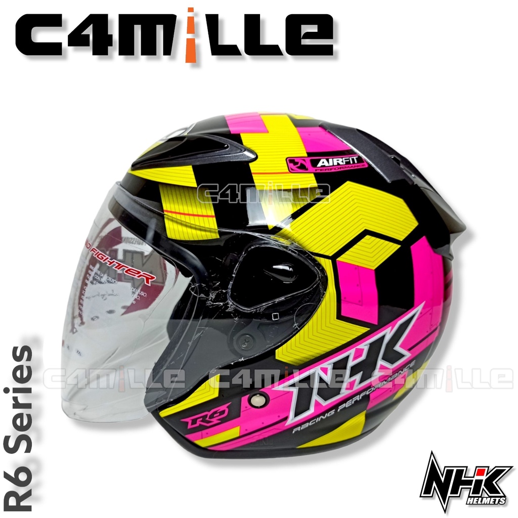 Jual HELM NHK R6 CUBE BLACK PINK HALF FACE | Shopee Indonesia