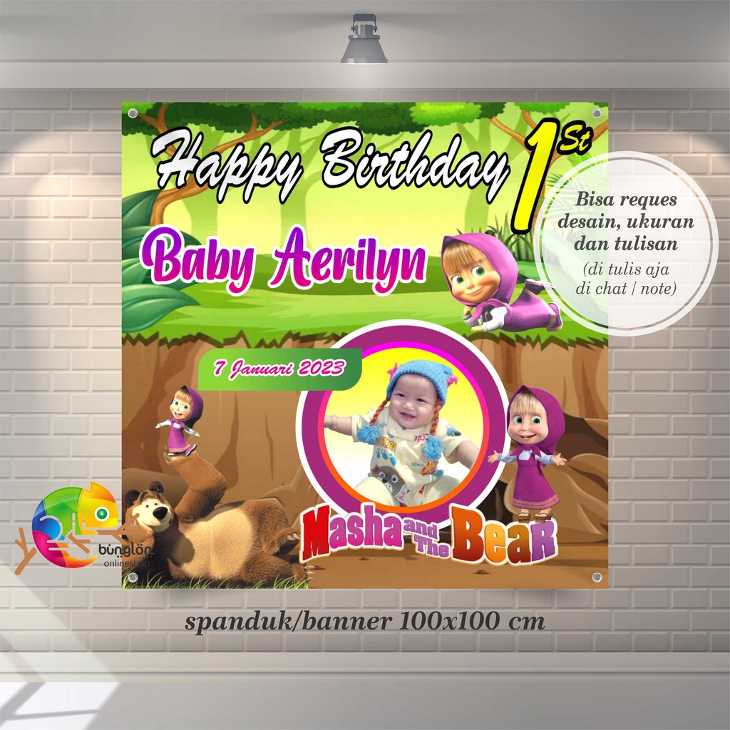 Jual Spanduk, Banner Ulang Tahun Murah Tema Marsha and The Bear, Bisa ...