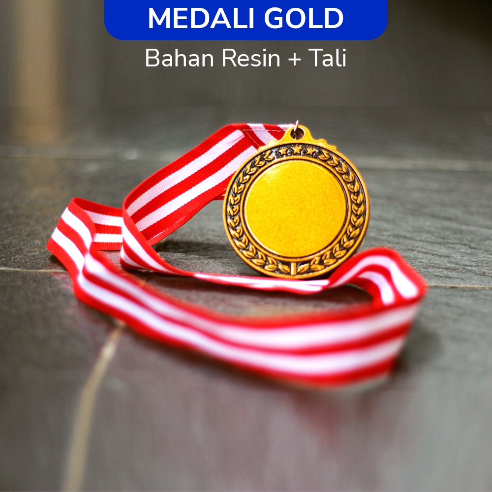 Jual Medali Warna Emas Plus Tali Merah Putih Medalion Mendali Gold Penghargaan Lomba Kejuaraan ...