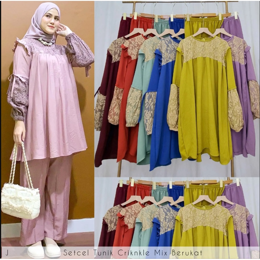 Jual SETELAN CRINCLE TUNIK BRUKAT JUMBO / SETCEL LONG TUNIK PREMIUM ...