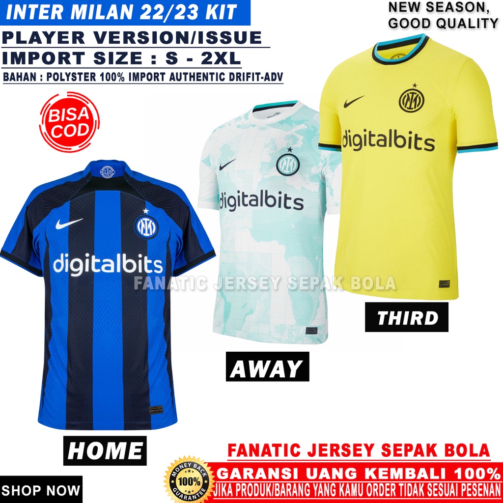 Jual Jersey Sepak Bola Player Version Inter 2022 2023 Home Away Import