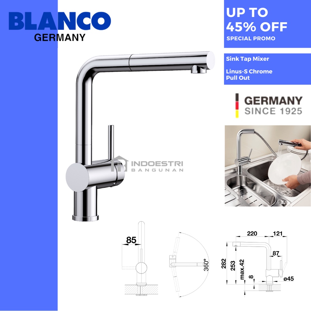 Jual Kran Sink Cuci Piring Mixer Pull Out Blanco LINUS-S CHROME Panas Dingi | Shopee Indonesia