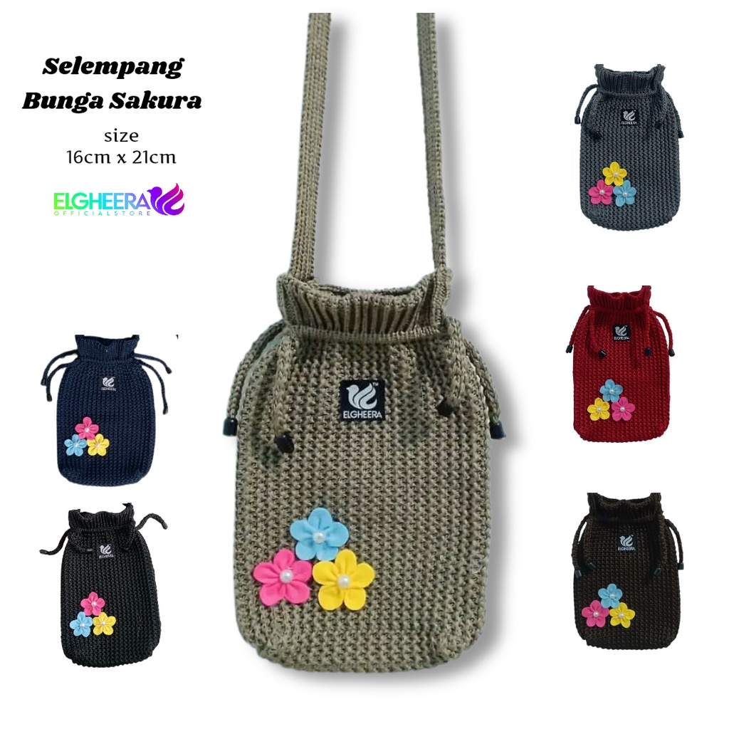 Jual Tas Selempang wanita Rajut Bunga Sakura 16cm x 21cm | Shopee Indonesia