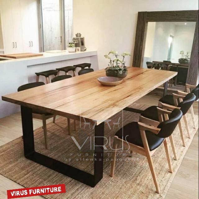 Jual Gv1 Set Meja Makan Kursi Cafe Minimalis Modern Jati Jepara - 200X75 | Shopee Indonesia