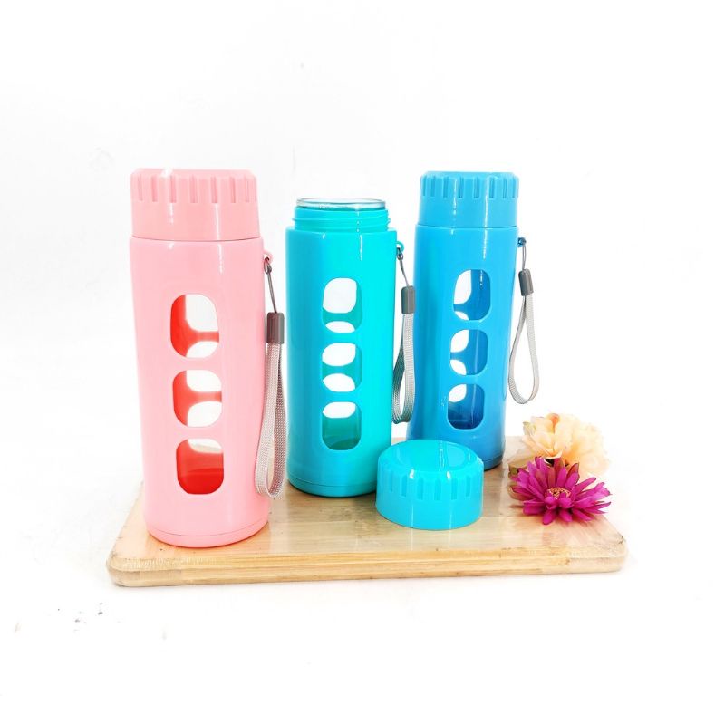 Jual Botol Minum Kaca Cover Plastik Warna | Termos Kaca Motif 500ml ...