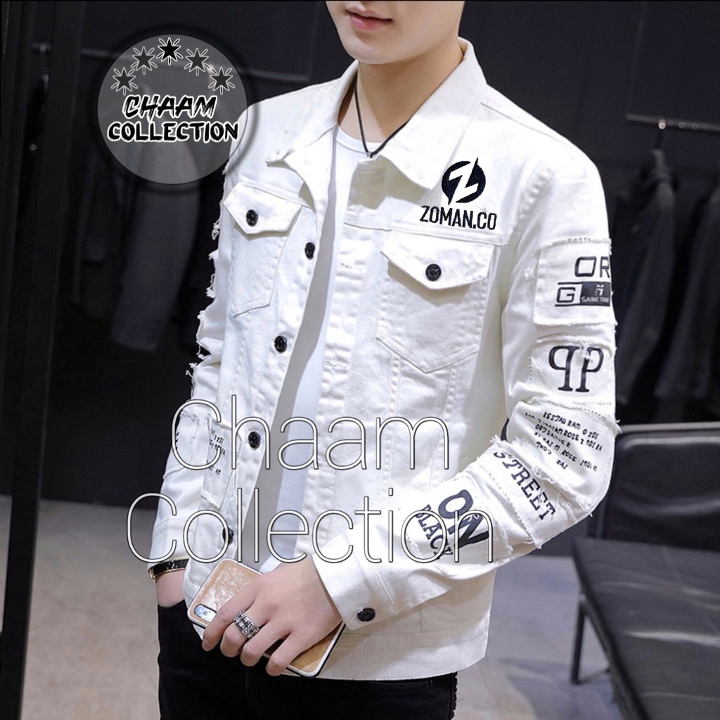 Jual Jaket Jeans Warna Putih| Jacket Denim Korean Style Motif FULL ...