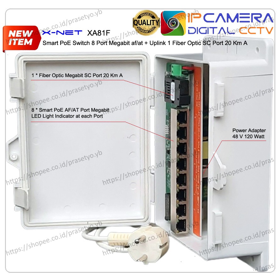Jual Smart POE Switch 8 Port AF/AT + Uplink 1 SC Port Fiber Media ...