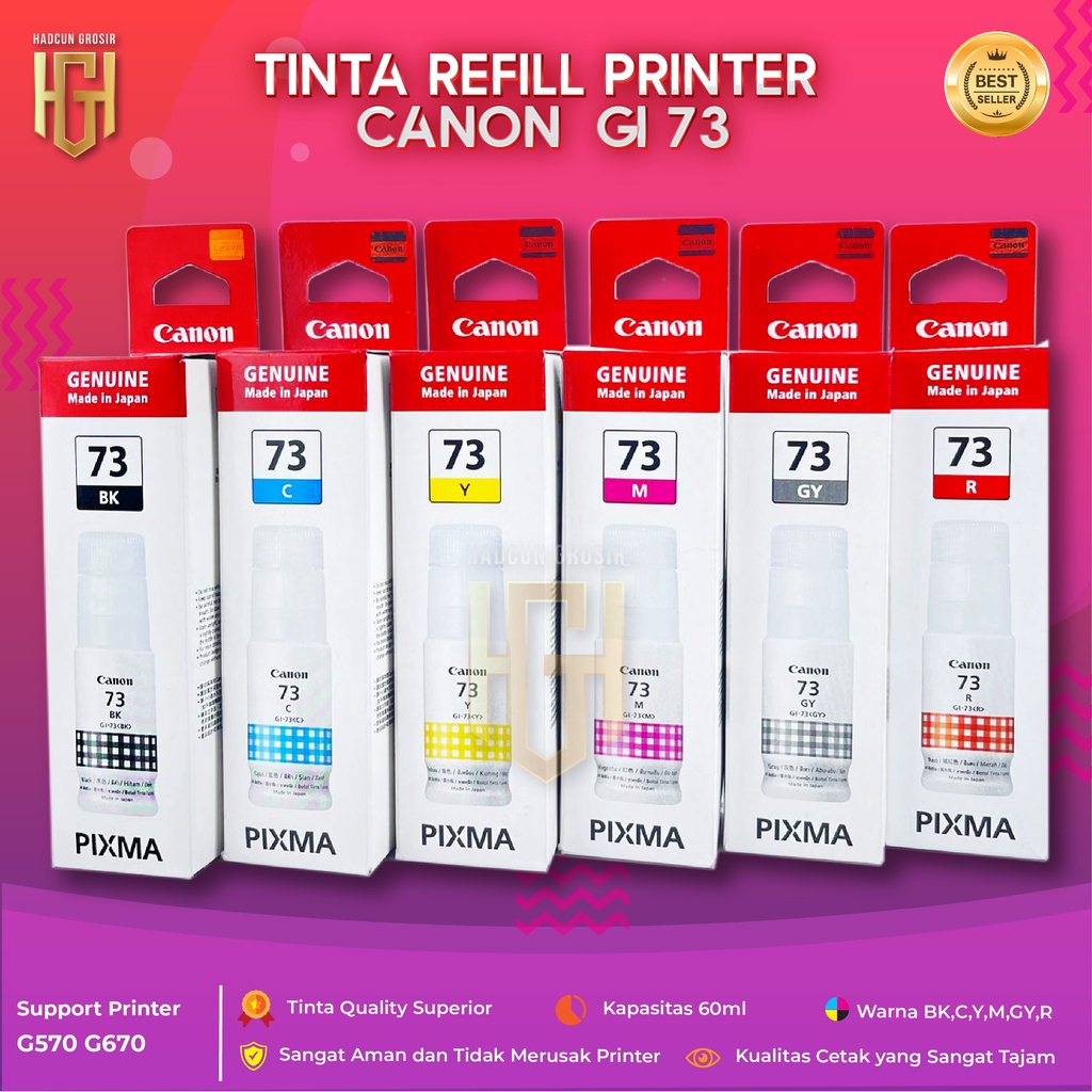 Jual Tinta Canon GI-73 Refill 70ml Black Cyan Magenta Yellow Grey Red untuk Printer PIXMA G570 ...