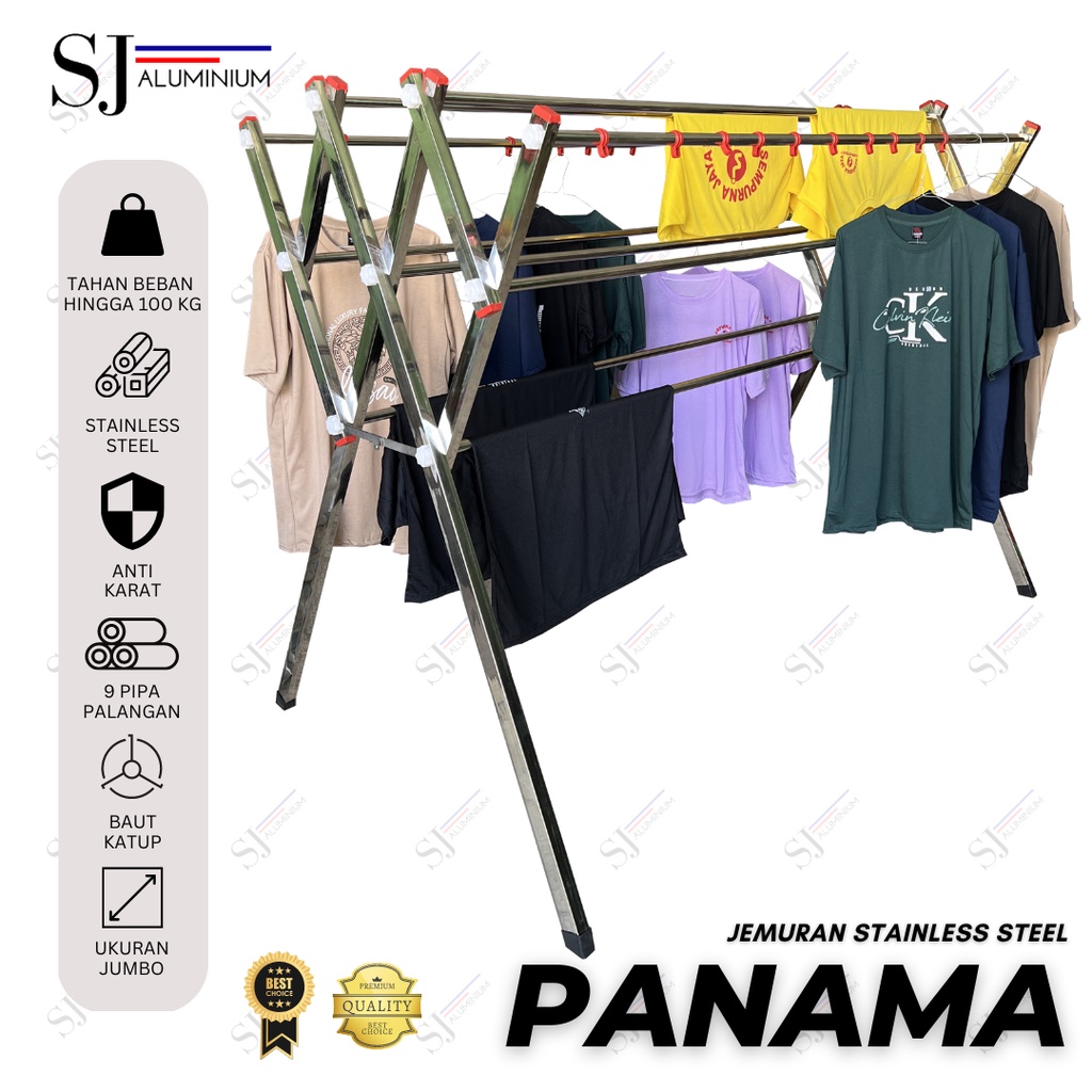 Jual Jemuran Stainless Steel Jumbo Palang 9 / Rak Baju Handuk Pakaian Hanger Lipat Bayi Panama ...