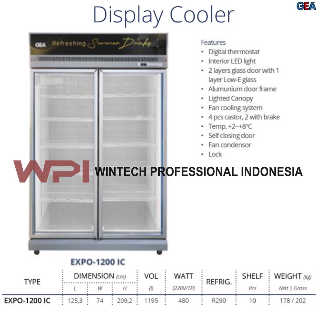 Jual Gea EXPO-1200 IC Display Cooler 1195 L / Showcase 2 Pintu ...