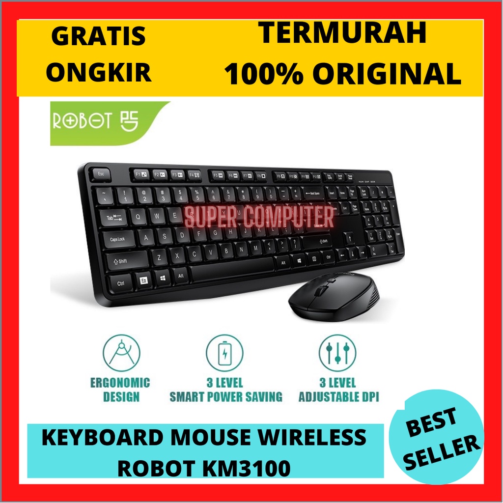 Jual S.C ROBOT KM3100 Combo Set Optical Mouse & Keyboard Wireless 2.4G ...