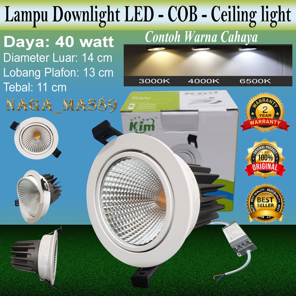 Jual Lampu Downlight LED COB Ceiling light 40 watt Round ( KIM-NS-007 ) | Shopee Indonesia