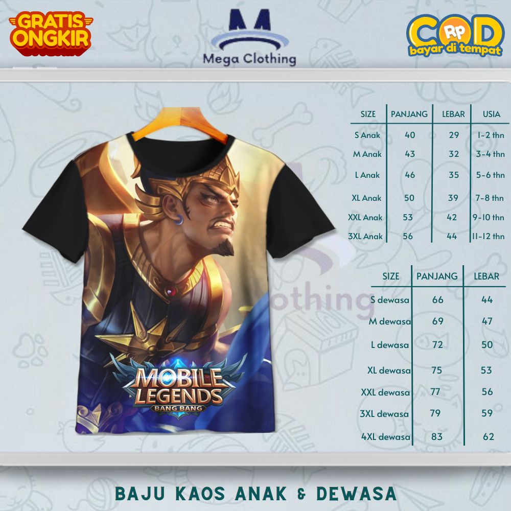Jual Kaos ML Mobile Legend Tank Gatot Kaca Anak & Dewasa - Baju Couple Anak & Dewasa ML Mobile ...