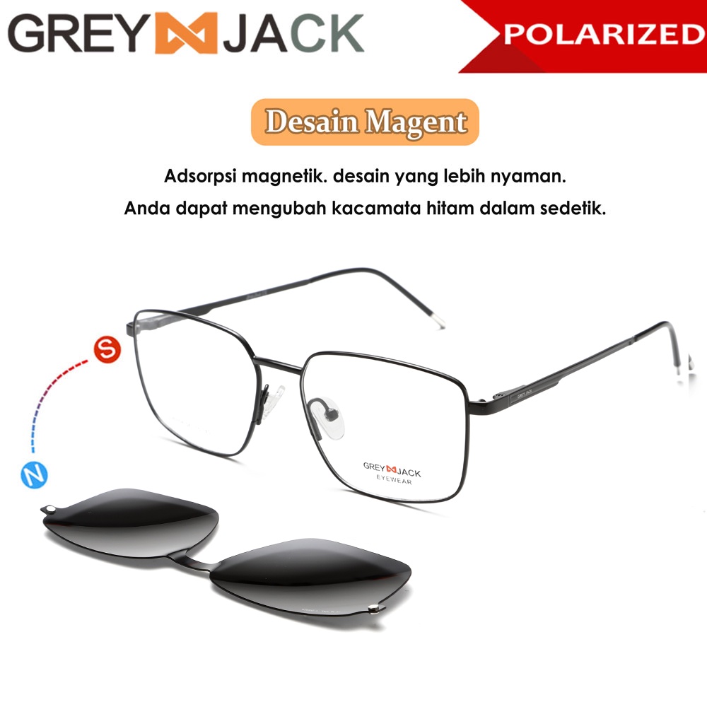 Jual Grey Jack Frame Kacamata Clip ON Free 3 Lens Polarized Bentuk Kotak Metal Ringan Bisa Minus ...