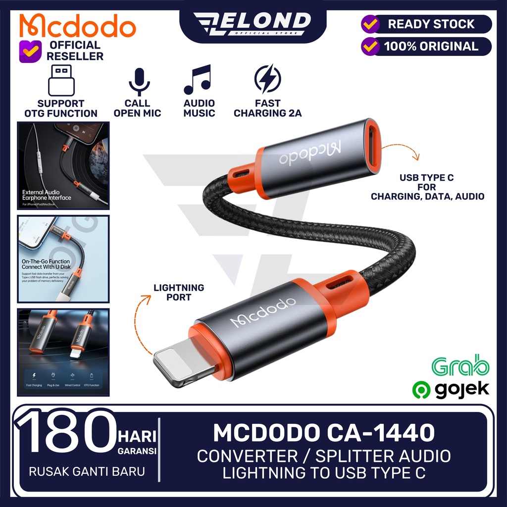 Jual Converter Splitter Lightning to USB Type C MCDODO CA-1440 Audio, Data Transmission ...