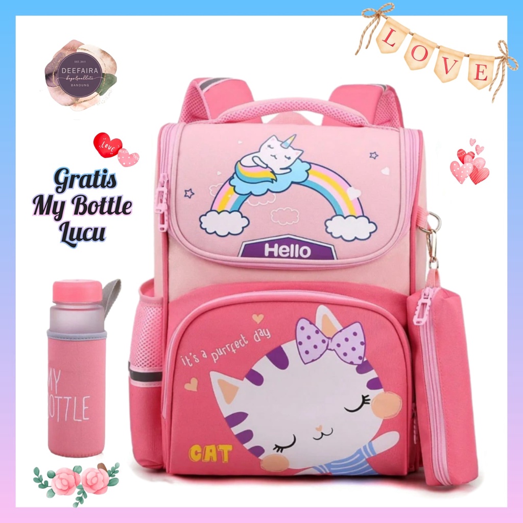 Jual Tas Ransel Sekolah Anak Perempuan Motif C4t Happy Rainbow Gratis Tempat Pensil Dan Gratis ...