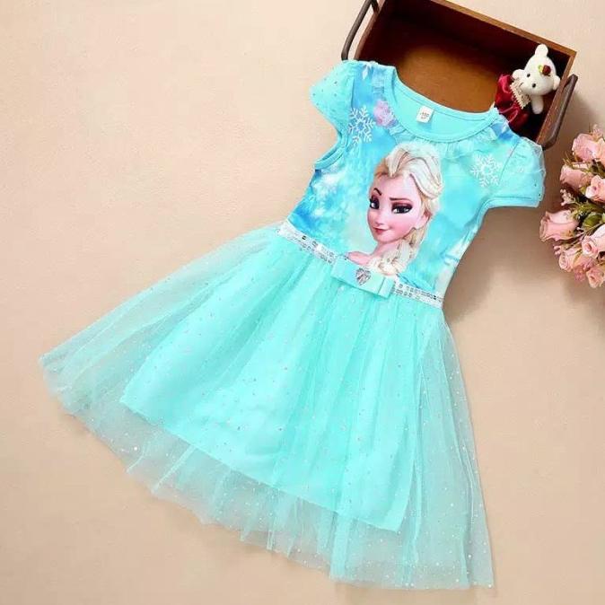 Jual Dress Frozen 2 Elsa gambar tutu biru anak import lengan pendek ...