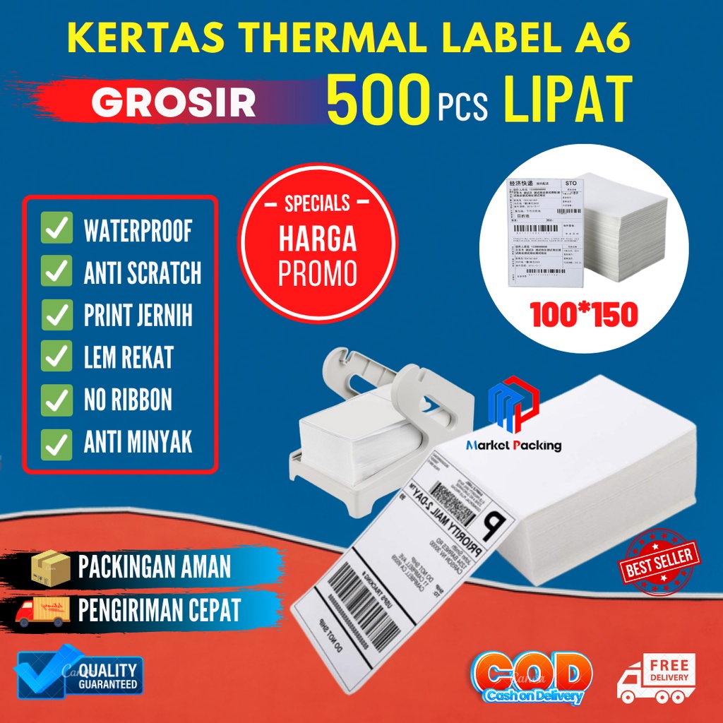 Jual KERTAS LABEL THERMAL 100X150 STICKER BARCODE UKURAN A6 | Shopee ...