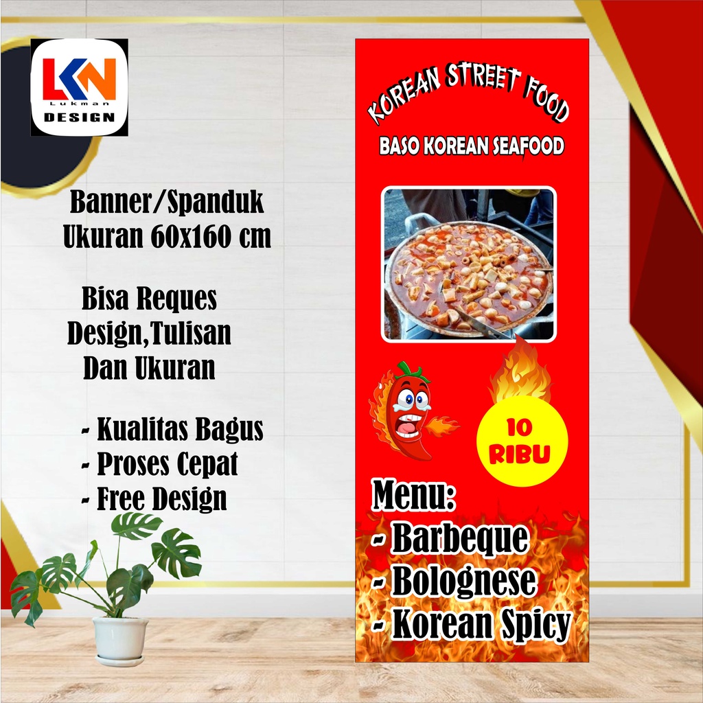 Jual spanduk banner baso korean seafood uk,60x160cm | Shopee Indonesia