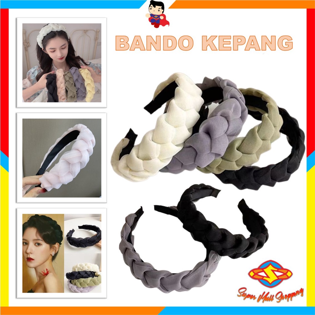 Jual SMS Bando Kepang Satin Korea Scrunchie Headband Bandana Polos ...