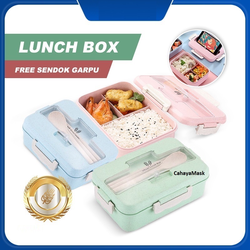 Jual Lunch Box Set /Kotak Bekal Makan Jerami/Kotak Makan Free Sendok dan Garpu /Tempat Makan ...
