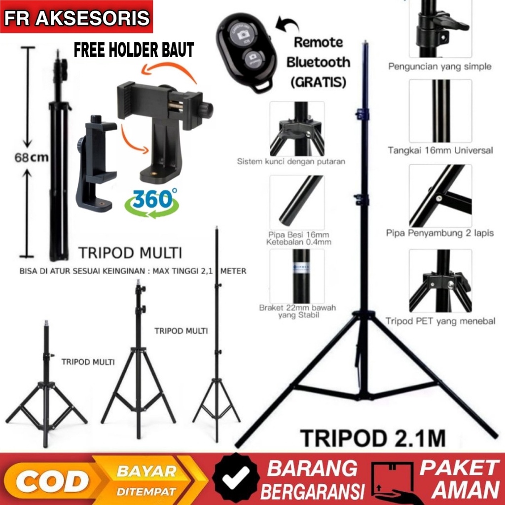 Jual Tripod 2.1 Meter Tripod Bluetooth + Holder Hp Tripod 2.1m Bahan ...