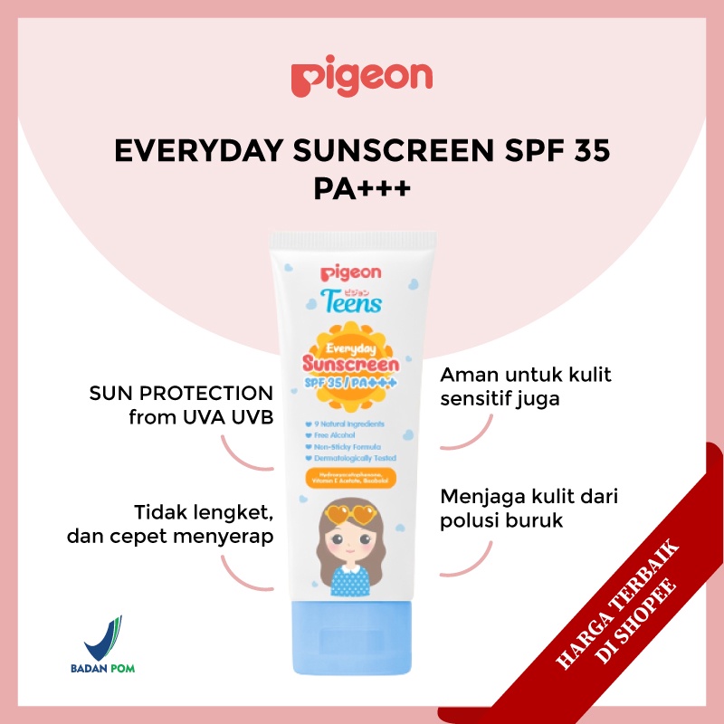 Jual PIGEON TEENS Everyday Sunscreen SPF 35/PA+++ 30mL | 60mL | Shopee ...