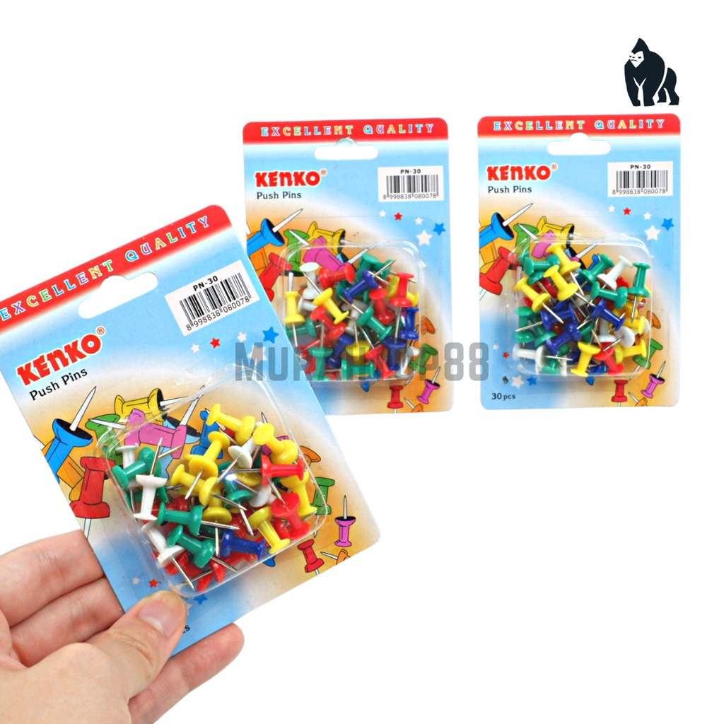 Jual Push Pins Kenko PN-30 / Jarum Tekan Paku Pin Warna Warni 30 pcs ...