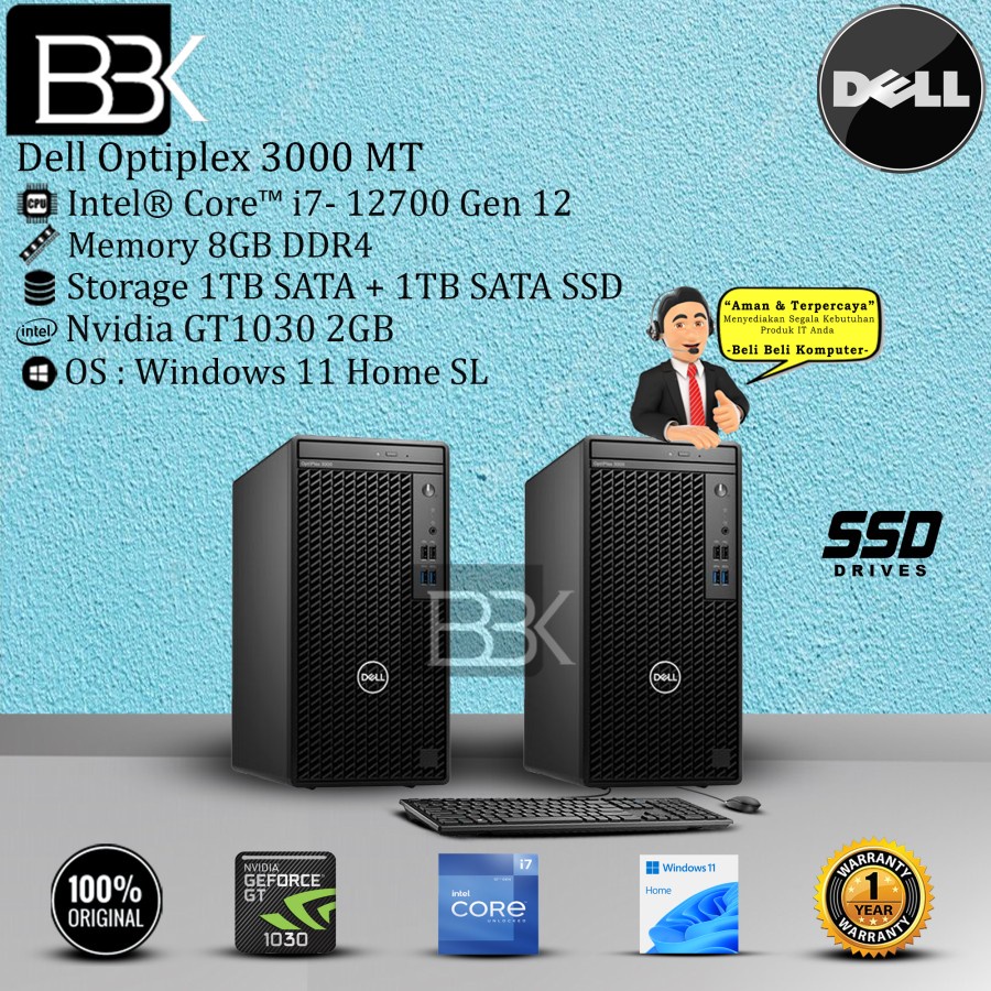 Jual CPU Dell Optiplex 3000 MT i7-12700 8GB 1TB SATA+1TB SSD VGA 2GB ...