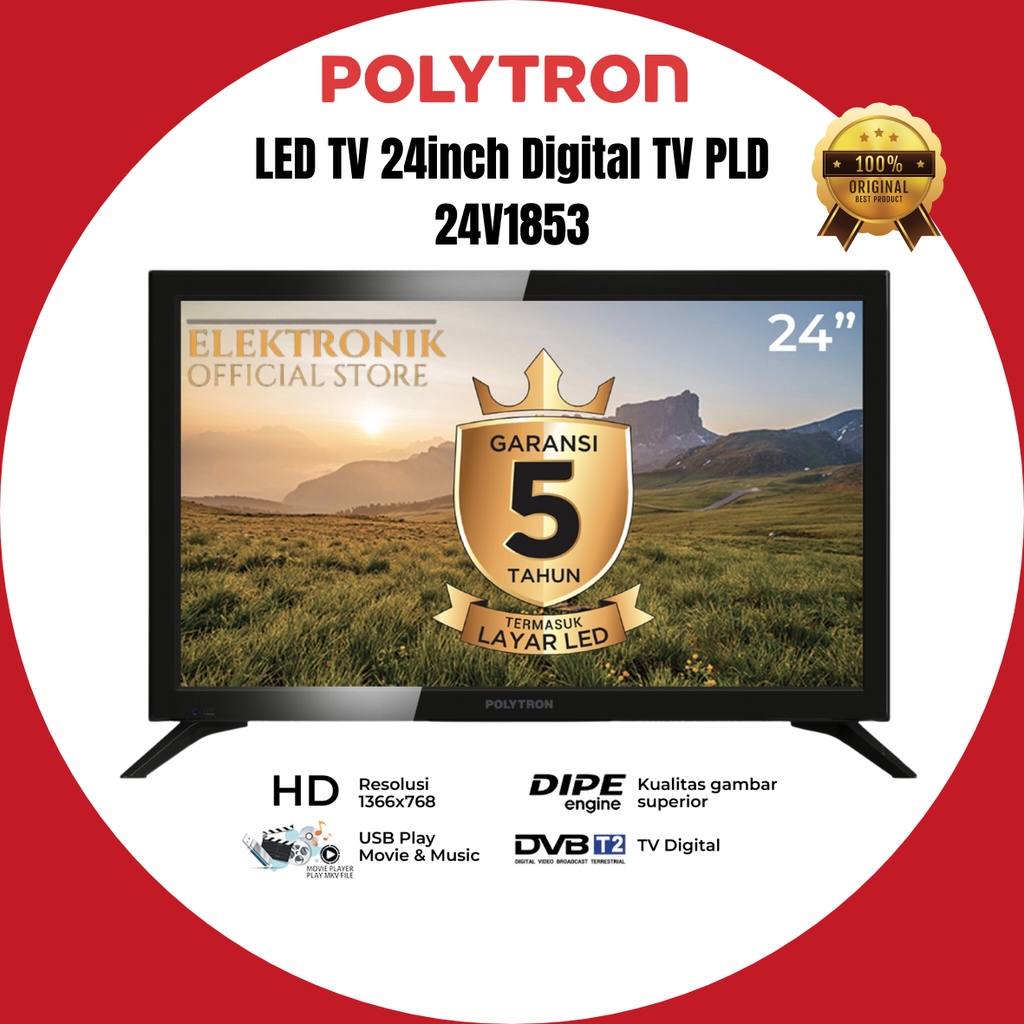 Jual POLYTRON LED DIGITAL TV 24 inch PLD 24V1853/24V0853/24 INCH USB HD HDMI /100% ORIGINAL ...