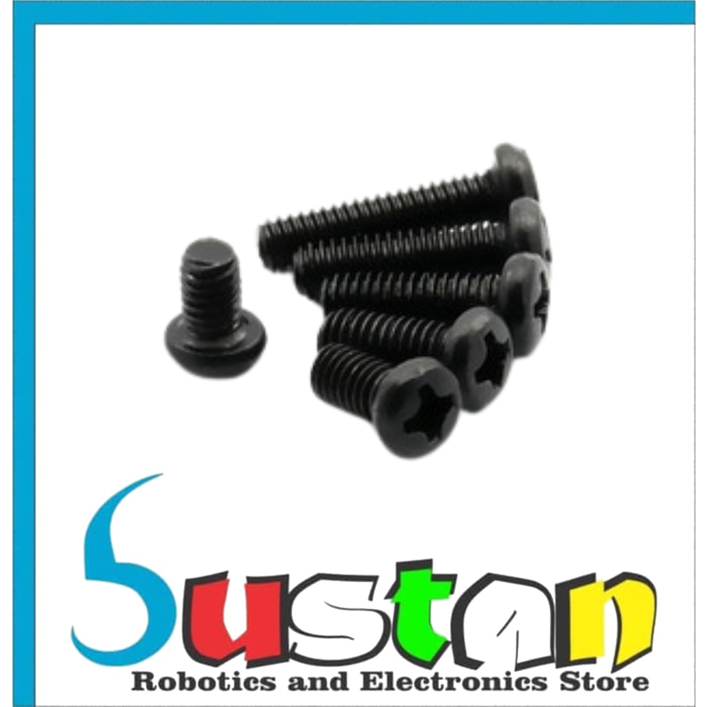 Jual BAUT M2 CROSS M2X8 MM HIGHT 8MM 0.8CM METAL BLACK SCREW BAUT 2MM ...