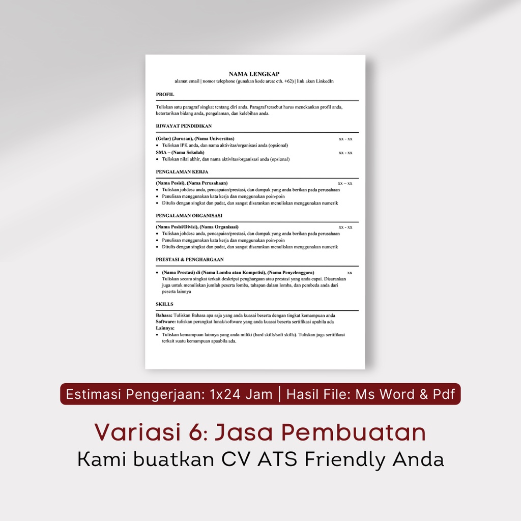 Jual CV ATS Bahasa Indonesia | Jasa Pembuatan CV ATS Friendly ...